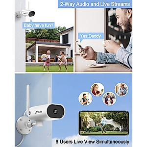 ANRAN Security Camera Outdoor with Pan Rotation 180° Feature, 1080P WiFi Outdoor Security Cameras for Home, IP65 Waterproof, Plug-in Power, 2.4G WiFi, SD and Cloud Storage, B4 White