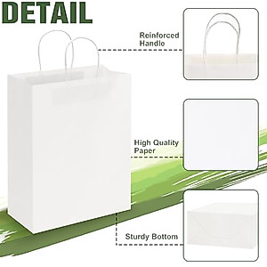 Moretoes 90pcs White Paper Bags with Handles 10x5x13 Inches Kraft White Gift Bags with Handles Bulk, Shopping Bags, Retail Bags for Small Business, Birthday Wedding Party Favor Bags