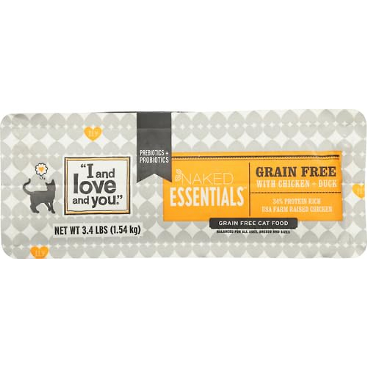 I AND LOVE AND YOU Naked Essentials Dry Cat Food - Chicken + Duck - Grain Free, Real Meat, No Fillers, Prebiotics + Probiotics, 3.4lb Bag (Pack of 2)