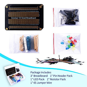 GeeekPi Electronic Fun Kit,with 3PCS Half Sized Breadboard Cable Resistor LED Potentiometer for Electronic Learning Kit, Compatible with Arduino IDE, UNO R3, MEGA2560, Raspberry Pi Range(Black)