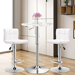 Giantex Round Pub Table Height Adjustable, 360° Swivel Cocktail Pub Table with Sliver Leg and Base for Home, Bar Table (White)