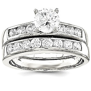 925 Sterling Silver Cubic Zirconia CZ Engagement Ring Wedding Band 2-piece Bridal Jewelry Set Size 8