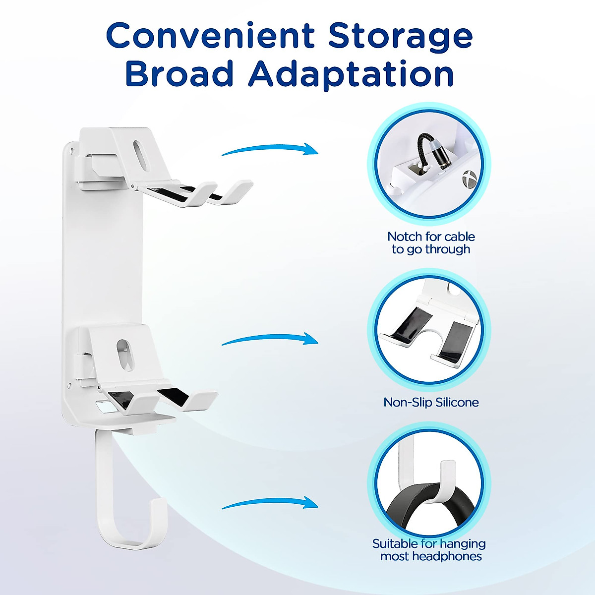Wabracket 4 in 1 Controller and Headphone Wall Mount Holder Bundle, Universal Wall Mount for PS5 Slim/Xbox Series S &X /Switch Pro Game Controller, Stand Bracket Hanger, with a 2 in 1 Charging Cable