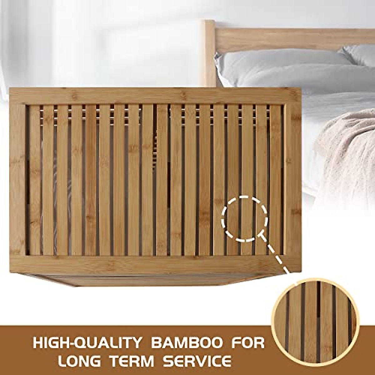 VEIKOU Hamper with Lid, Bamboo Laundry Basket 2 Compartment, Divider Dirty Clothes Hamper, 120L Large Foldable Laundry Sorter with Removable Liners Bags