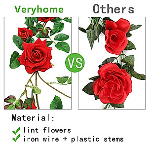 Veryhome Rose Vine Artificial Flower Garland Fake Hanging Rose Ivy Plants 6ft for Wedding Home Party Garden Arrangement Decor Pack of One (Red)