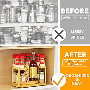 SpaceAid 2 Tier Bamboo Spice Rack Organizer, Lazy Susan Turntable for Cabinet, Home Kitchen Spices Spinning Rotating Shelf Racks for Pantry Seasoning Bottle Holder Storage (Two Tier, Natural)