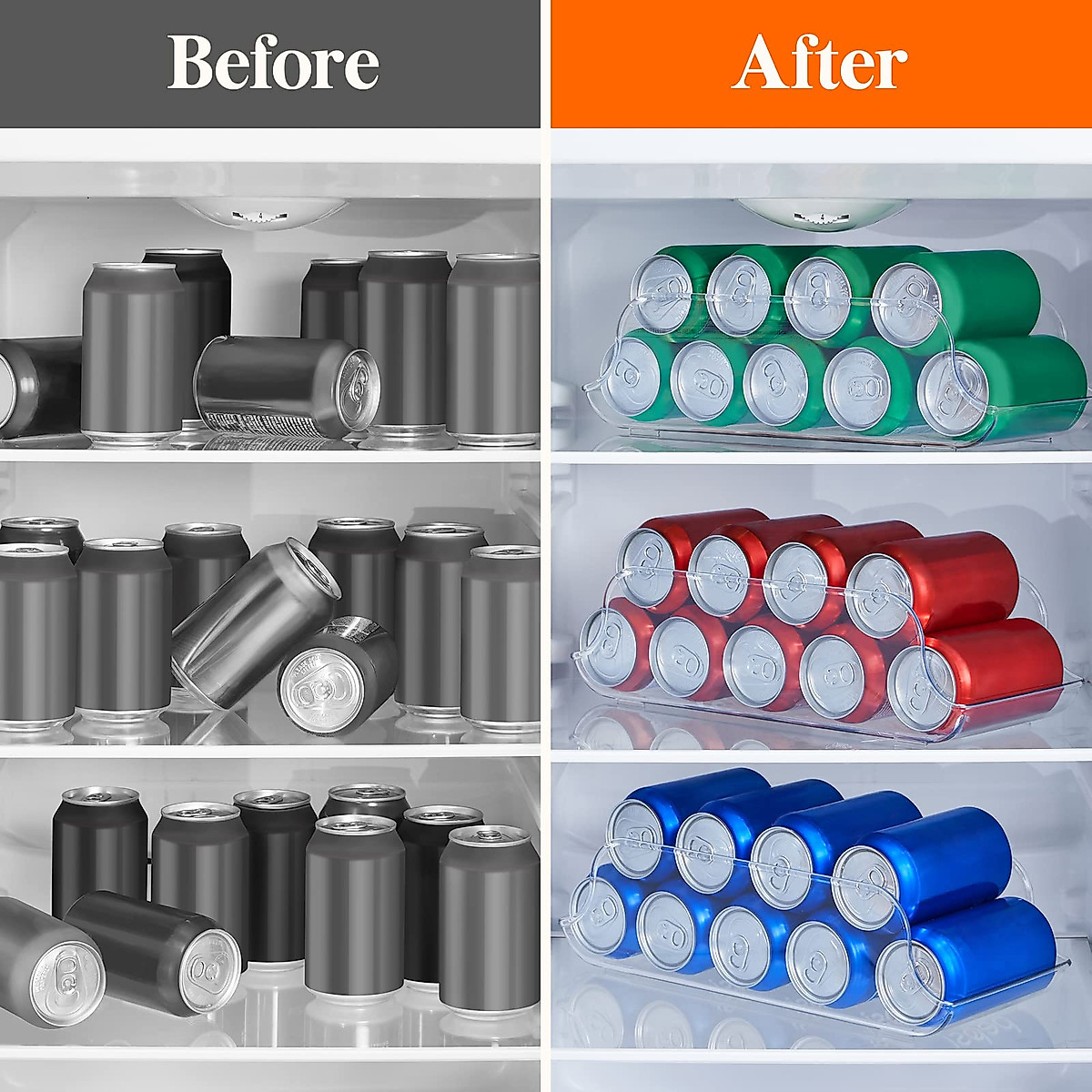 Lifewit 4pcs Soda Can Organizer for Refrigerator Kitchen Pantry Fridge Freezer Countertop Cabinet in Home, Office, Clear Plastic Beverage Drink Holder Rack, Each for 9 Pop Cans 355ml