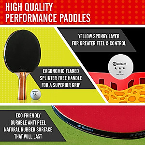 JP WinLook Ping Pong Paddles Sets of 4 - Portable Table Tennis Paddle Set with Ping Pong Paddles Professional Case & Ping Pong Balls. Premium Table Tennis Racket Player Set for Indoor & Outdoor Games