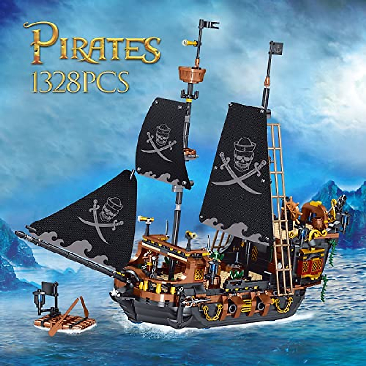 ZYLEGEN Black Pearl Pirate Ship Building Blocks Kit,Sailboat Sets Pirate Micro Brick Toys Set for Ages 6+ Boys Girls,Gift for Adult who Like Adventures Play,Not Compatible with Lego(1328Pcs)