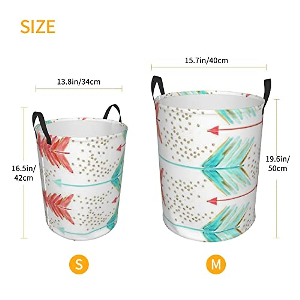 Coral And Teal Arrows Circular Laundry Hamper Print Hamper Freestanding Laundry Basket Collapsible Laundry Hamper 2 Sizes S/M