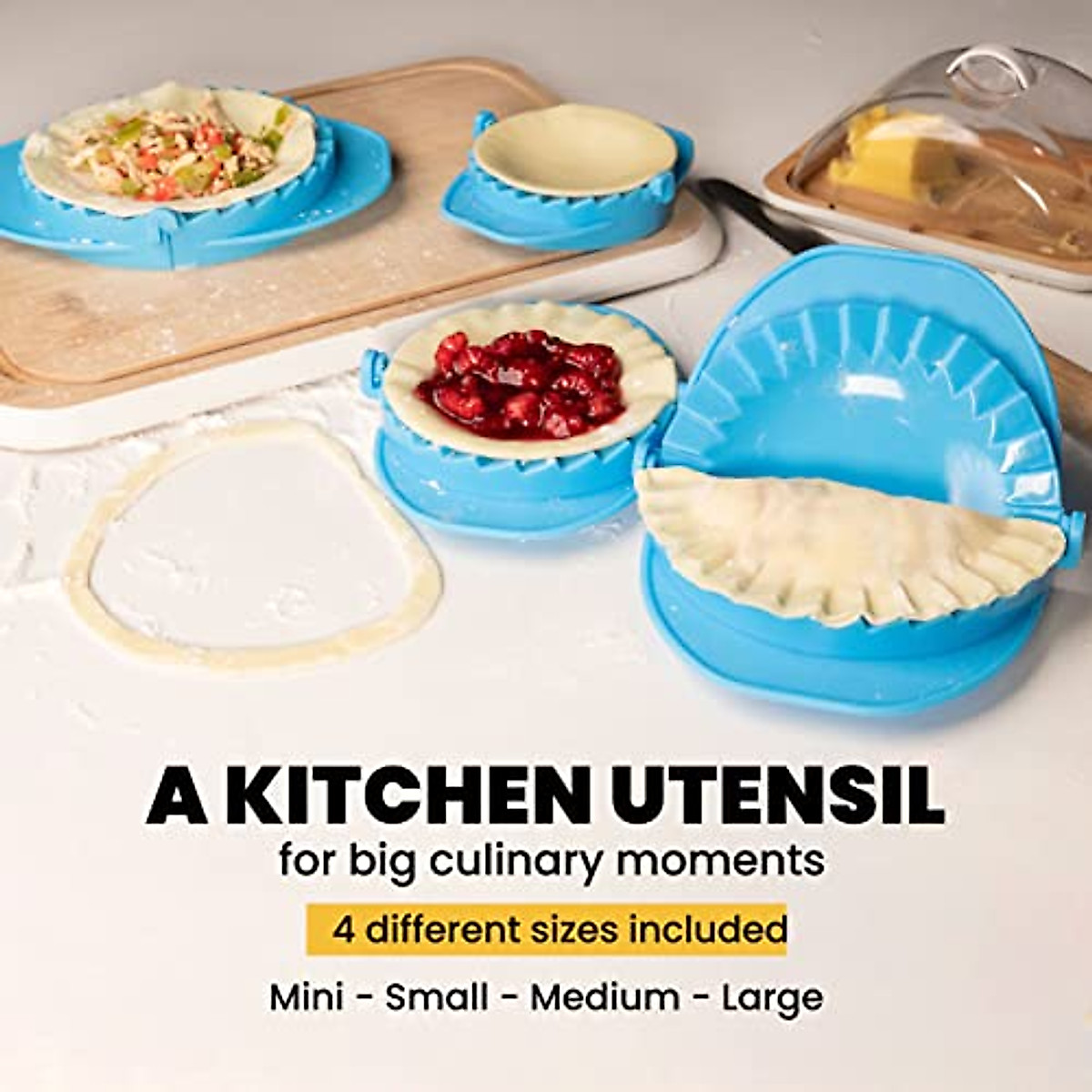 Machika Empanada Maker Press | Empanada Maker With Crimped Edges | Food Safe Empanada Dough Press | Set of 4 Sizes Included 3” | 4” | 5”| 6'' |