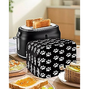 Toaster Cover, 4 Slice Toaster Cover Dog Paw Prints Black and White Kitchen Small Appliance Covers, Dust and Machine Washable Bread Maker Cover (12w X 11d X 8h)
