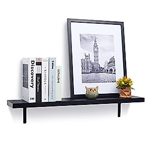 Floating Shelves, Solid Wood Wall Shelves for Bedroom Decor, 36 Inch Black Wooden Shelves for Bookshelf, Wall Mounted Long Floating Shelves, Decoration for Bathroom Bedroom Kitchen Garage and Plants