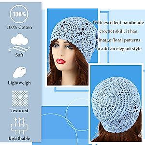 JenPen Pcs Women Cotton Crochet Hat Slouchy Knit Beanie Handmade Soft Knit Hat Fall Winter Breathable Cotton Crochet Hat Floral Skull Cap for Women Girl