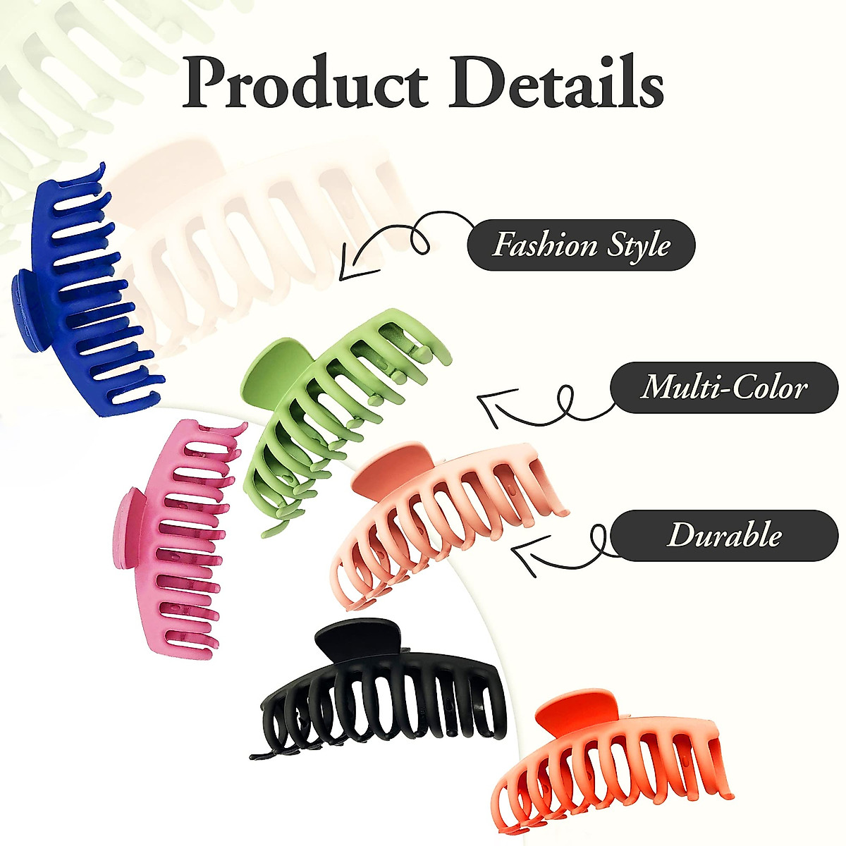 The Xpressory Large Hair Claw Clips For Thick Hair - 6 Pack Big Non Slip, Easy to Use, Stylish, Matte Hair Clips For Women's Thick, Thin, Curly, Long & Neutral Hairs