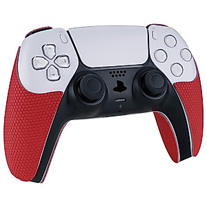 eXtremeRate PlayVital Red Anti-Skid Sweat-Absorbent Controller Grip for ps5, Professional Textured Soft Rubber Pads Handle Grips for ps5 with Shoulder Button Trigger Stickers - Armored Edition