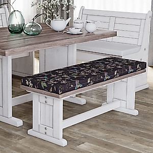 Ambesonne Cherry Blossom Bench Pad, Flappy Broad-Tailed Hummingbirds Flying Around White Cherry Blossom Trees, Standard Size HR Foam Cushion with Decorative Fabric Cover, 45" x 15" x 2", Black Purple