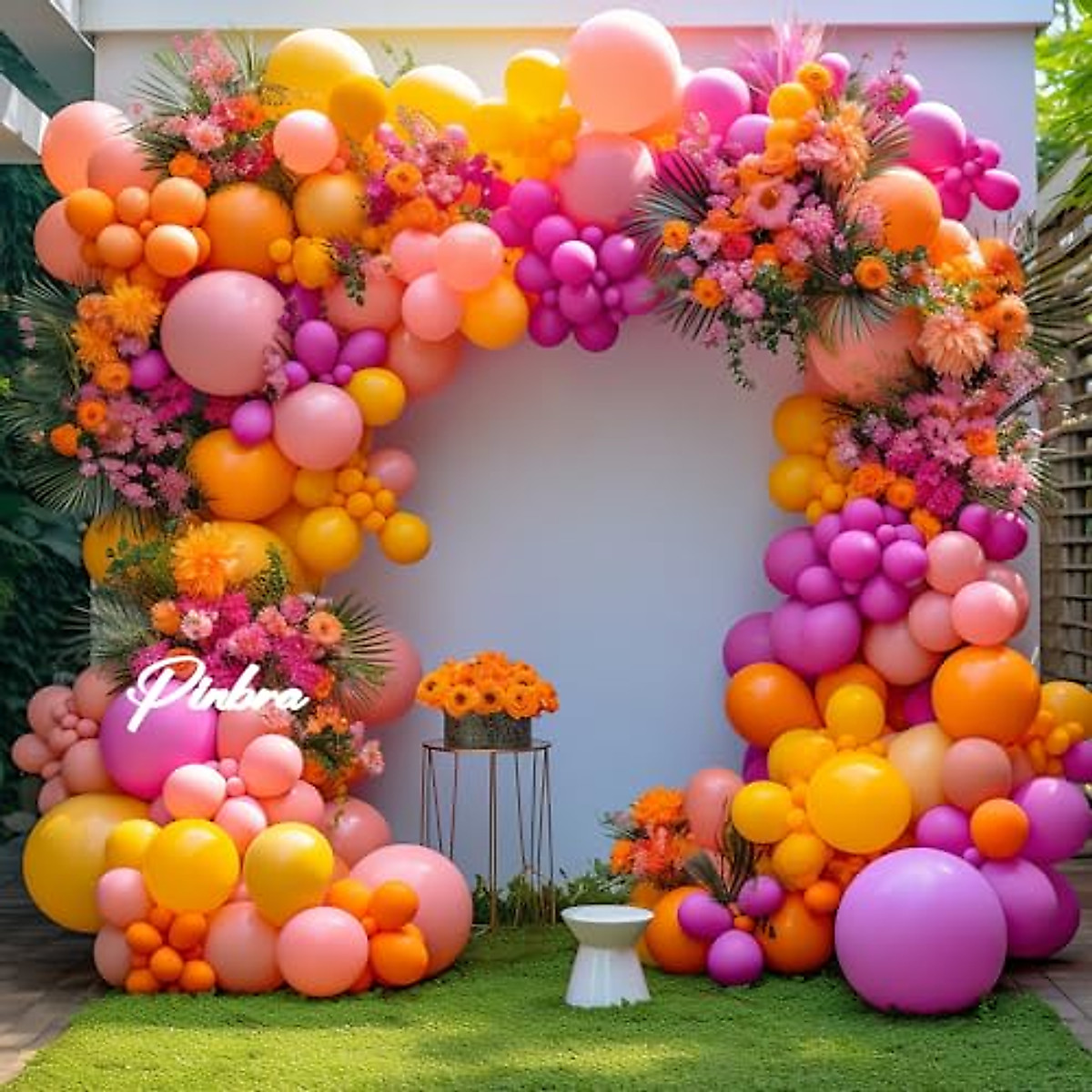 Pink Yellow Balloon Garland Hot Pink Matte Orange Pastel Purple Yellow Double Stuffed Lavender Balloon Arch Kit Latex Party for Baby Shower Birthday Wedding Flamingo Party