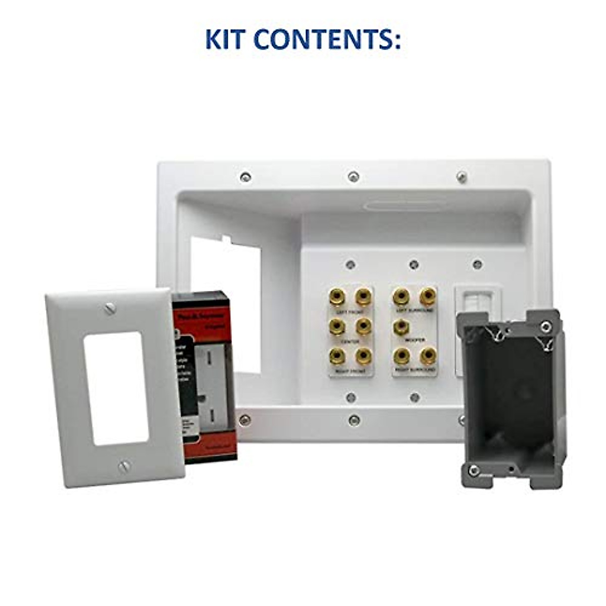 Legrand - OnQ Home Theater Connection, Recessed TV Outlet Supports 5.1 Speaker System, In Wall TV Power Kit Hides Cords, TV Outlet Box Works with All Plugs, TV Outlet Wall Kit, White, HT2103WHV1