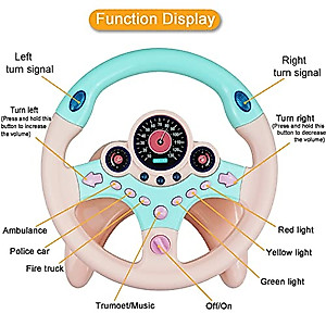 RedCrab Steering Wheel Car Driving Simulated Toy with Light and Music for Kids, Pretend Driving Seat Toys,Baby Electric Early Learning Educational Toys for Boys and Girls(Orange)
