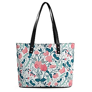 Womens Handbag Pink Floral Leather Tote Bag Top Handle Satchel Bags For Lady