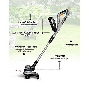 WORKSITE 20V Cordless String Trimmer/Edger, 20V 10 Inch Grass Trimmer with Auto Feed, 2 Trimmer Spool Line, 2.0Ah Battery and Charger Included, for Garden and Yard