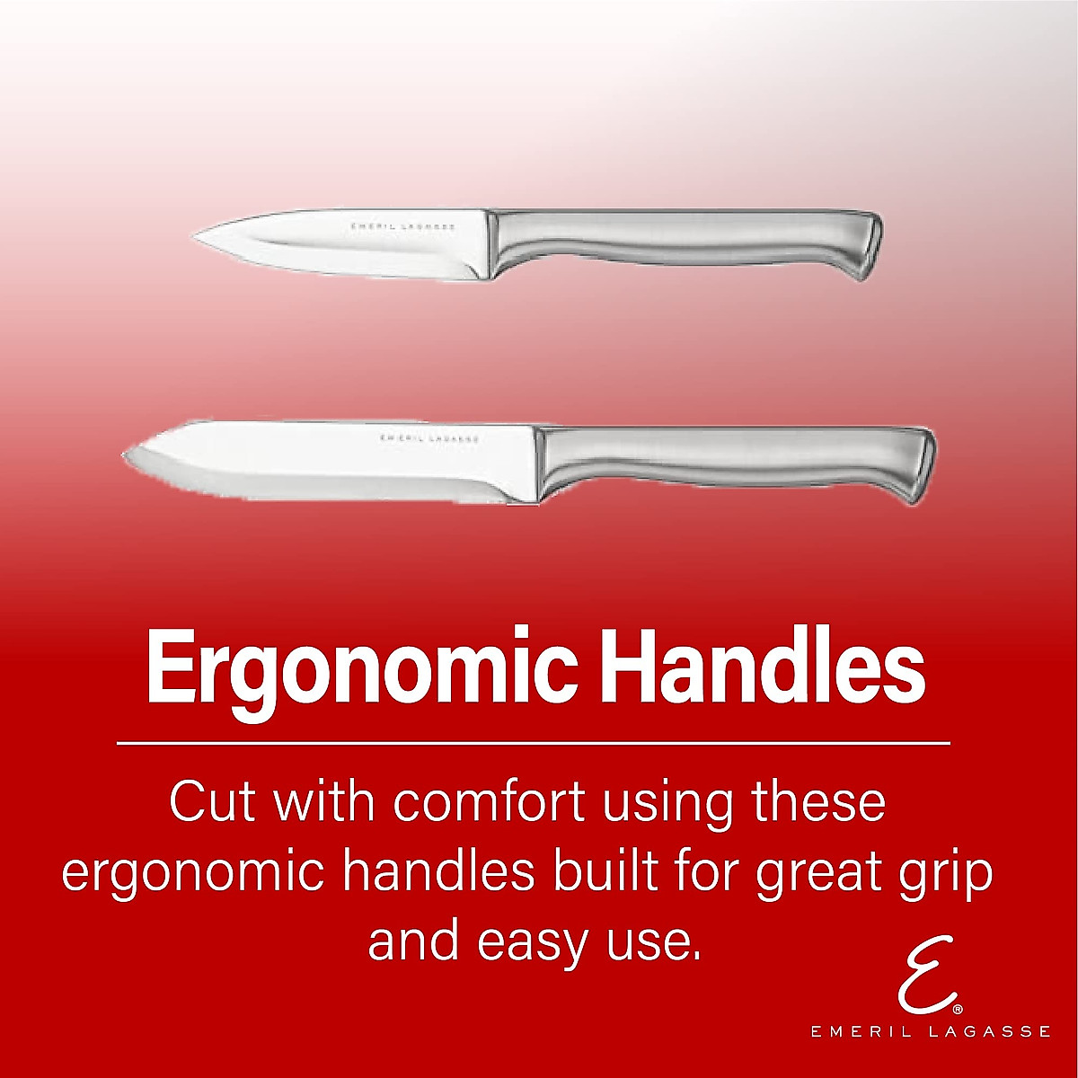 Emeril Lagasse 3-Piece Stainless Steel Kitchen Knives Set - 8” Chef Knife, 5" Utility Knife, & 3.5" Paring Knife - Slice Fruit & Meat Effortlessly