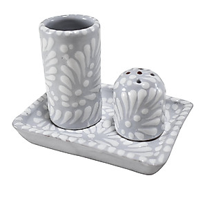 MAREY Tequilero Glass | Horse & Salt Set | Traditional Poblan Talavera Ceramic | Mixer | Handmade (Grey, Standard)