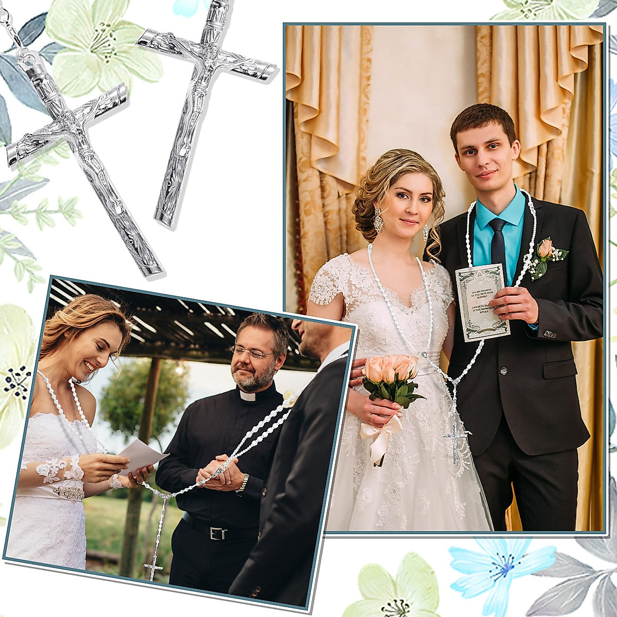 Nosiny Lazo De Boda Wedding Lasso Handcrafted Lazo Para Boda Catolica Recuerdos De Boda Crystal Wedding Rosary Lasso for Wedding Ceremony(Silver)