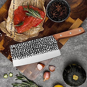 Meat Cleaver, 7 inches Professional Serbian Cleaver Knife, Ultra Sharp Light weight Hand Forged Chinese Cleaver Full Tang Meat Knife