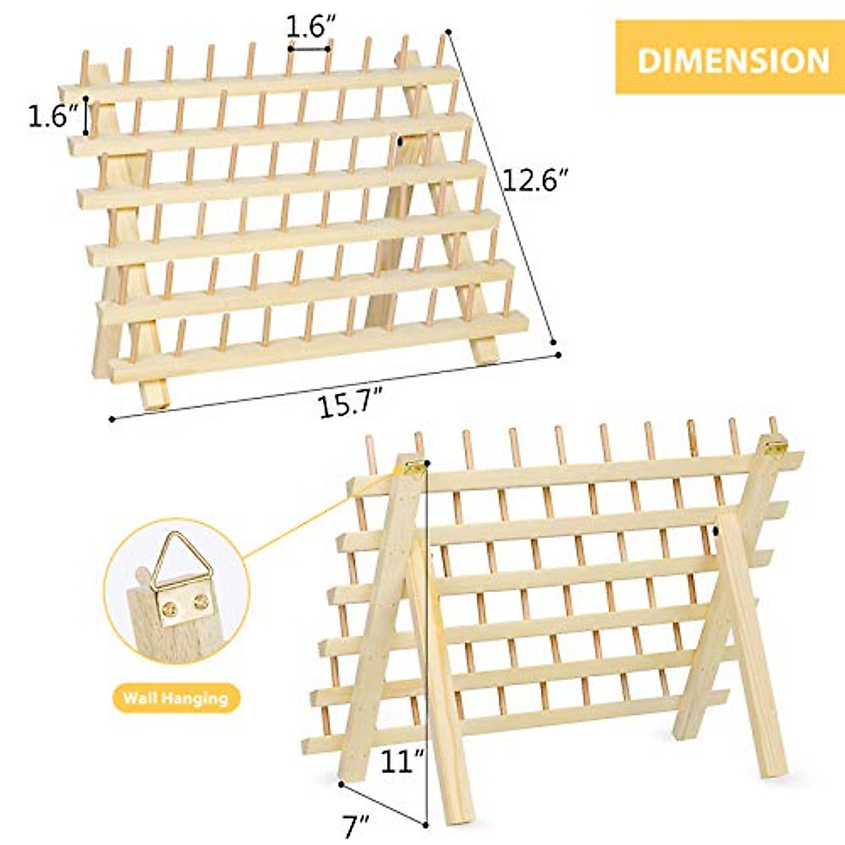 HAITRAL 60-Spool Thread Rack, Wooden Thread Holder Sewing Organizer for Sewing, Quilting, Embroidery, Hair-braiding