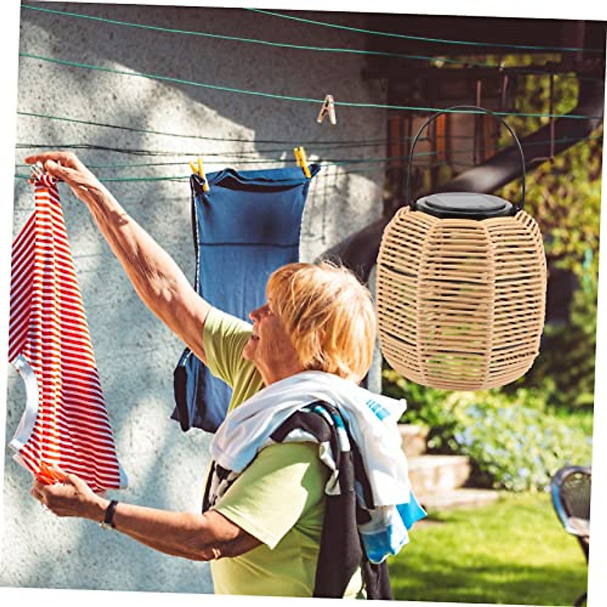 LABRIMP Landscape Light for Lawn Table Hanging LED Rattan Wedding Lights Decoration Handle with Patio Lantern Yard Garden Yellow Solar Lamp Outdoor