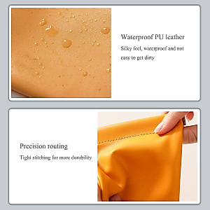 ALUXY 3Pcs Pocket Cosmetic Bag, Squeeze Makeup Bag, Pocket Cosmetic Bag Waterproof Leather No Zipper Self-Closing Portable Travel Makeup Pouch (B)