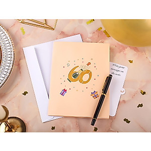 Liif Happy 60Th Birthday 3D Greeting Pop Up Card, Happy Birthday Card For Women, Men, Funny, 60 Years Old, Balloon, Champagne, Celebration - With 60 Gold Glitter & Message Note