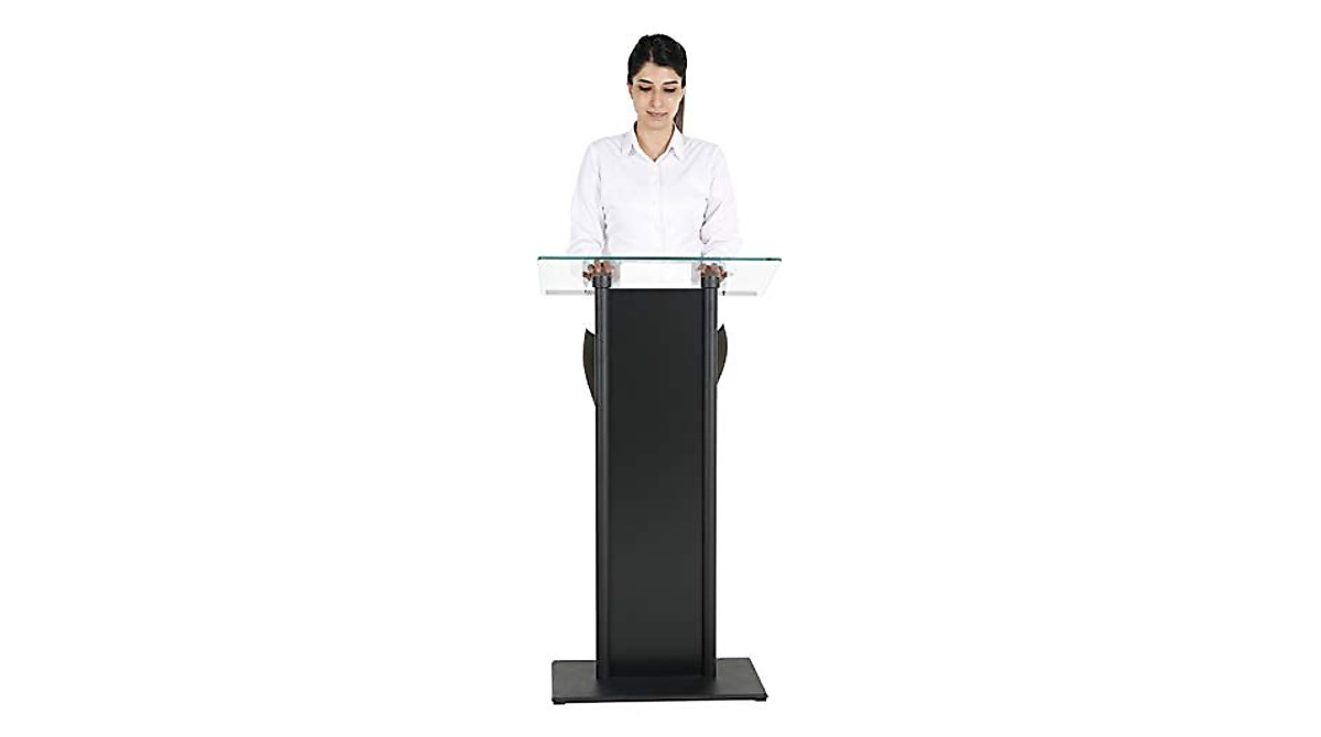 M&T Displays Tempered Glass Lectern - Elegant Floor Stand for Events