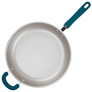 Rachael Ray Create Delicious Skillet with Helper Handle, 14.5-Inch Nonstick Frying Pan, Teal Shimmer