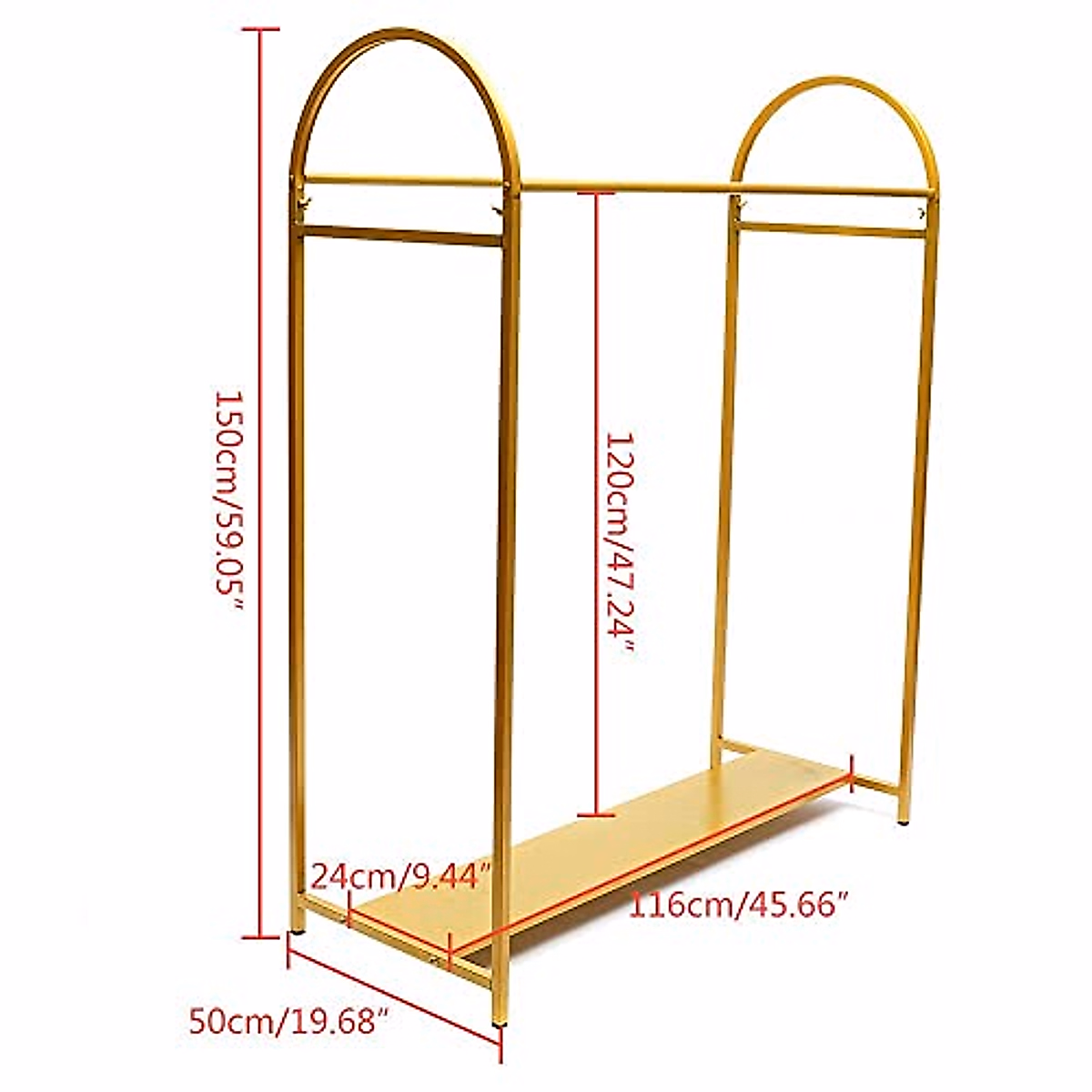 kunghei 60" Double Rod Clothes Rack Shelves, Boutiques Retail Display Gold Clothing Rack Floor Standing Garment Rack Wedding Dress Rack Heavy Duty