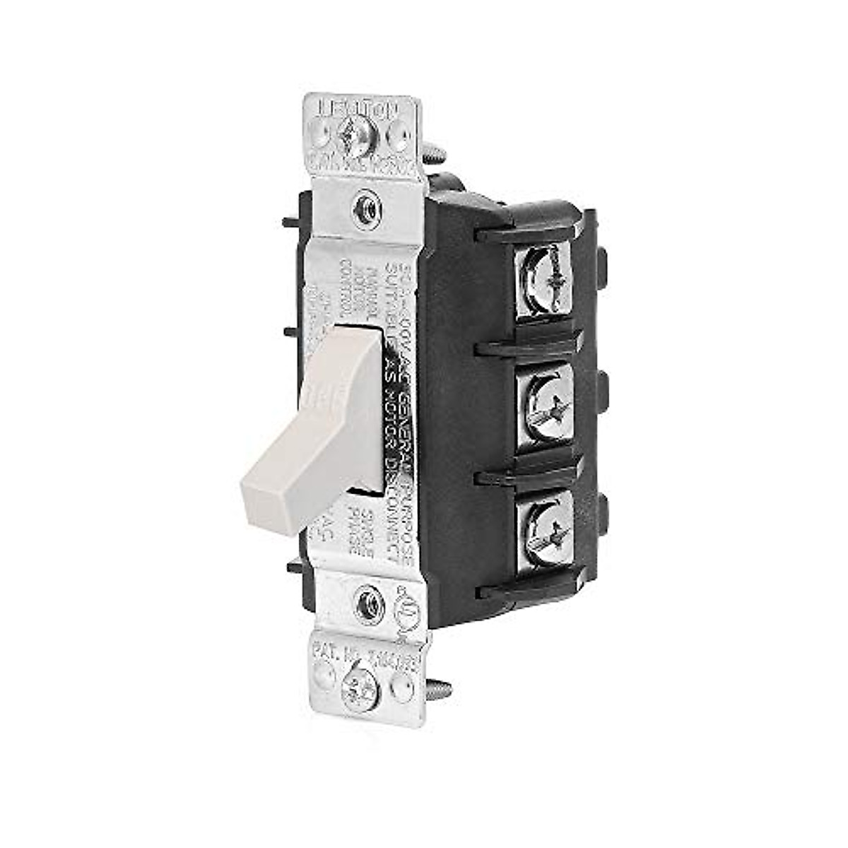 Leviton MS303-DSW 30 Amp, 600 Volt, Three-Pole, Three Phase AC Manual Motor Controller, Suitable as Motor Disconnect, Toggle, Industrial Grade, Non-Grounding, Back & Side Wiring, White