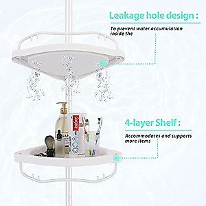 Sempicad Corner Shower Caddy,Rustproof Tension Shower Caddy with 4 ABS Baskets,Shower Storage Shelf with 56 to 125 Inch Adjustable Stainless Pole for Bathroom White