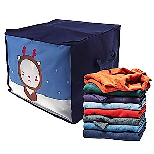 Clothes Storage Bag, Handle Design Double Zipper Non‑woven Fabric and PVC Fabric Clothes Storage Basket for Daily Storage Requirements for Storing Quilts(Cross section navy blue)