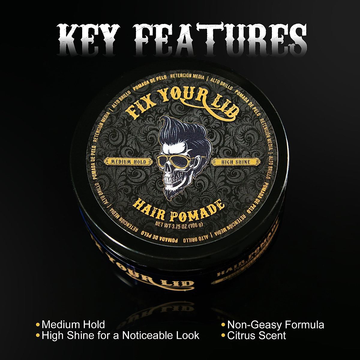 Fix Your Lid Hair Pomade for Men - Water Based Pomade with Medium Hold and High Shine - Match all Mens Hair Types & Styles - Easy To Wash Out - 3.75 Oz