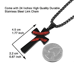 HZMAN Baseball Cross Pendant, I CAN DO ALL THINGS STRENGTH Bible Verse Stainless Steel Necklace (Black)