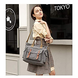 Womens Crossbody Handbags Canvas Shoulder Purse Daily Shopper Satchel Work Bag Travel Purse Top Handle Tote Bag Grey