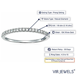 Vir Jewels 1/6 cttw Micro Pave Diamond Wedding Band for Women in 10K White Gold Prong Set, Size 5