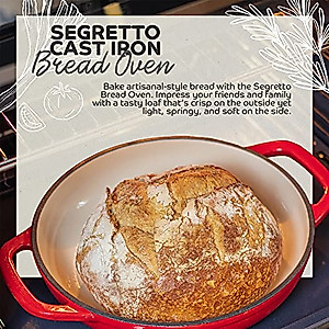 Enameled Cast Iron Bread Pan with Lid, 11” Red Bread Oven Cast Iron Sourdough Baking Pan, Dutch Oven for Bread, No Seasoning Needed -Segretto Cookware