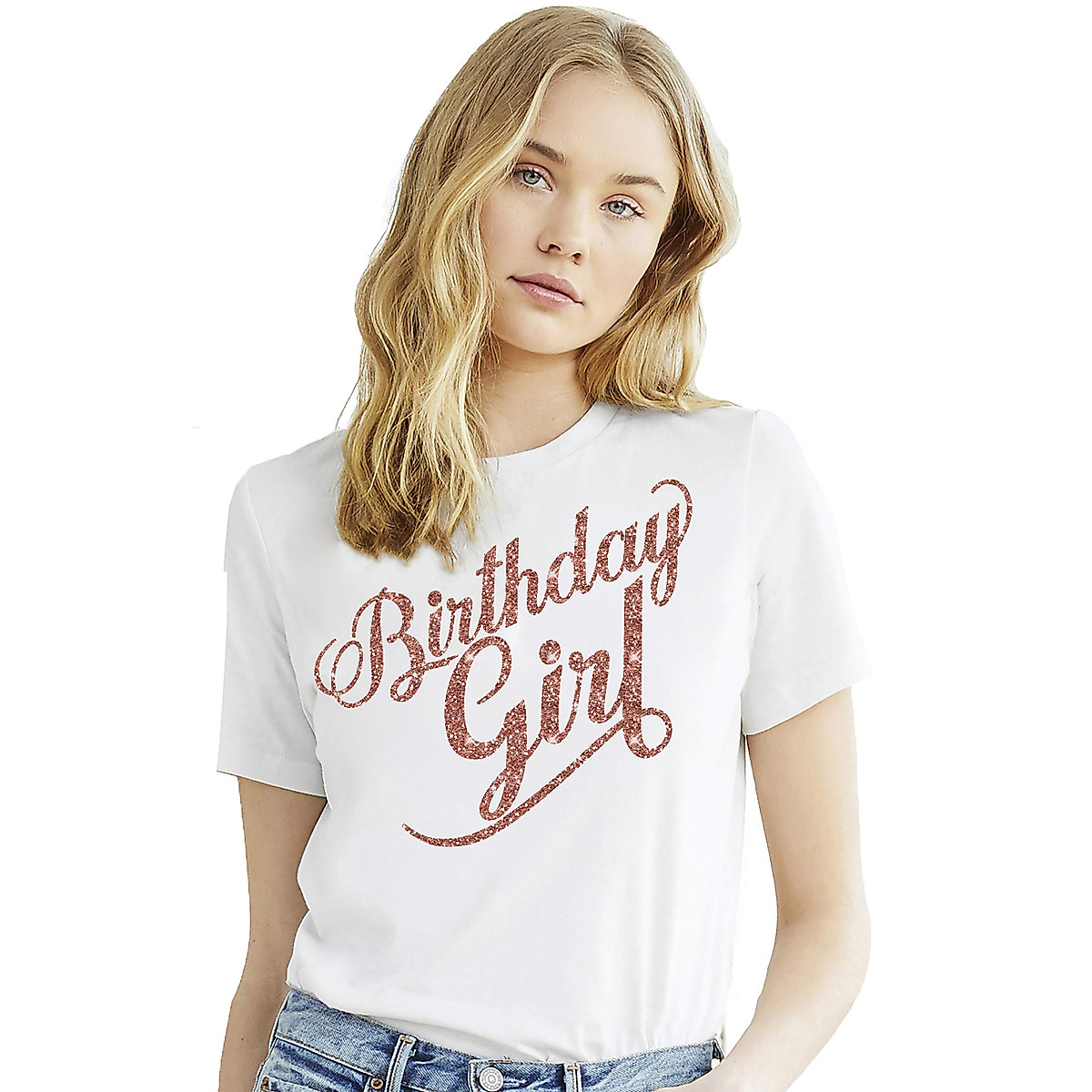Birthday Shirts for Women - Rose Gold Flourish Birthday Girl T-Shirt - Large - White Tee(FlBdyGrl RG) Wht/Lrg
