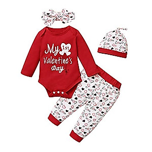 Aslaylme Baby Boys Girls Valentine's Day Outfit Newborn My 1st Valentine's Day Bodysuit (Red,3-6 Months)