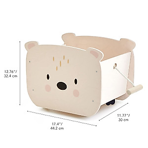 Tender Leaf Toys - Pull Along Bear Cart for Kids - Wooden Cart with Wheels for Moving Play Toys Books for Kids 3 Years+