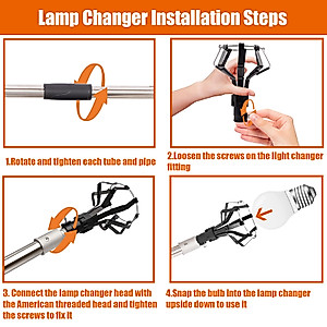 Frebuta Light Bulb Changer Pole,26 to 146In Light Bulb Changer for High Ceilings with Baskets and Suction Cup Light Bulb Remover Long Handle Multi-Purpose Extension Pole Stainless Steel Tube Study