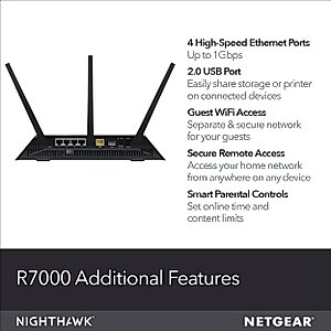 NETGEAR Nighthawk AC1900 Dual Band WiFi Router, Gigabit Router, Open Source Support, Circle with Disney Smart Parental Controls, Compatible with Amazon Alexa (R7000) (Certified Refurbished)